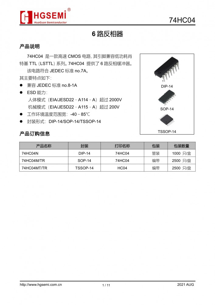 74HC04N datasheet page 1