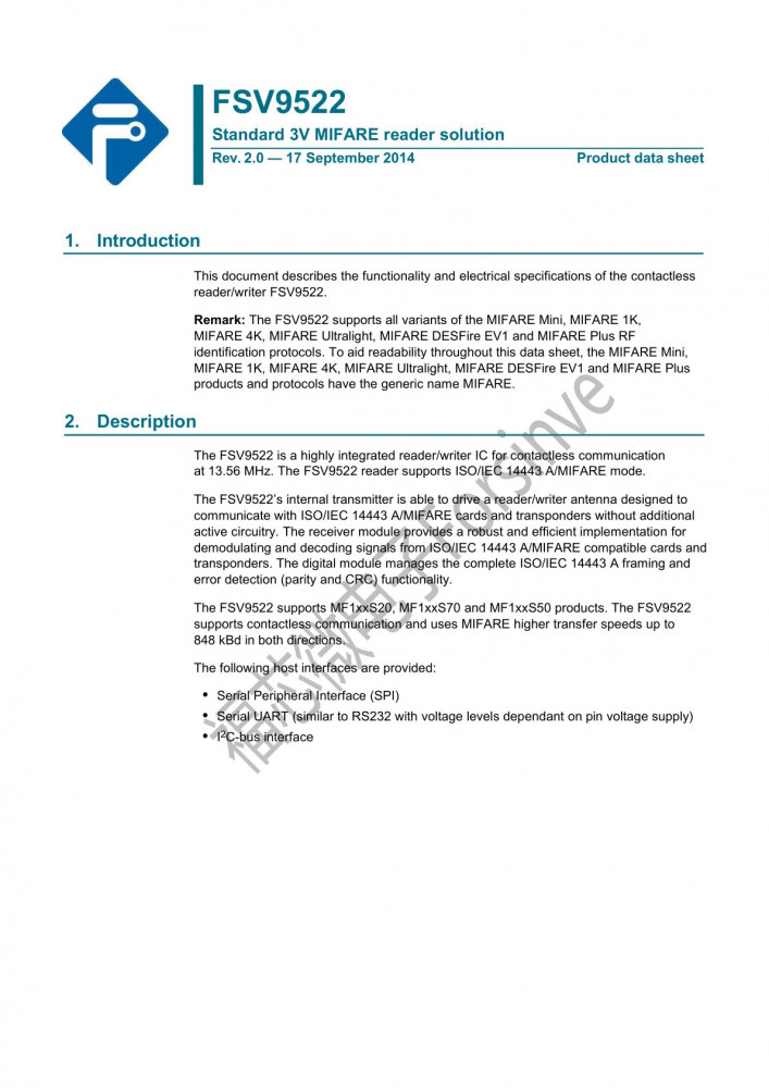 FSV9522 datasheet page 1