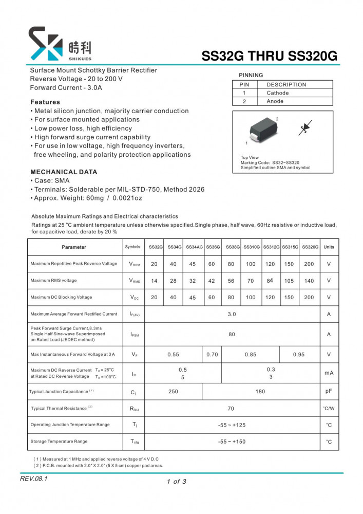 SS34G datasheet page 1