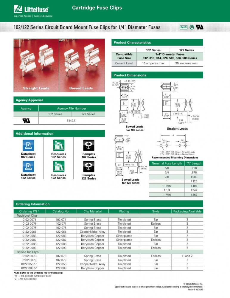 Littelfuse 122 Series fuse clip documentation