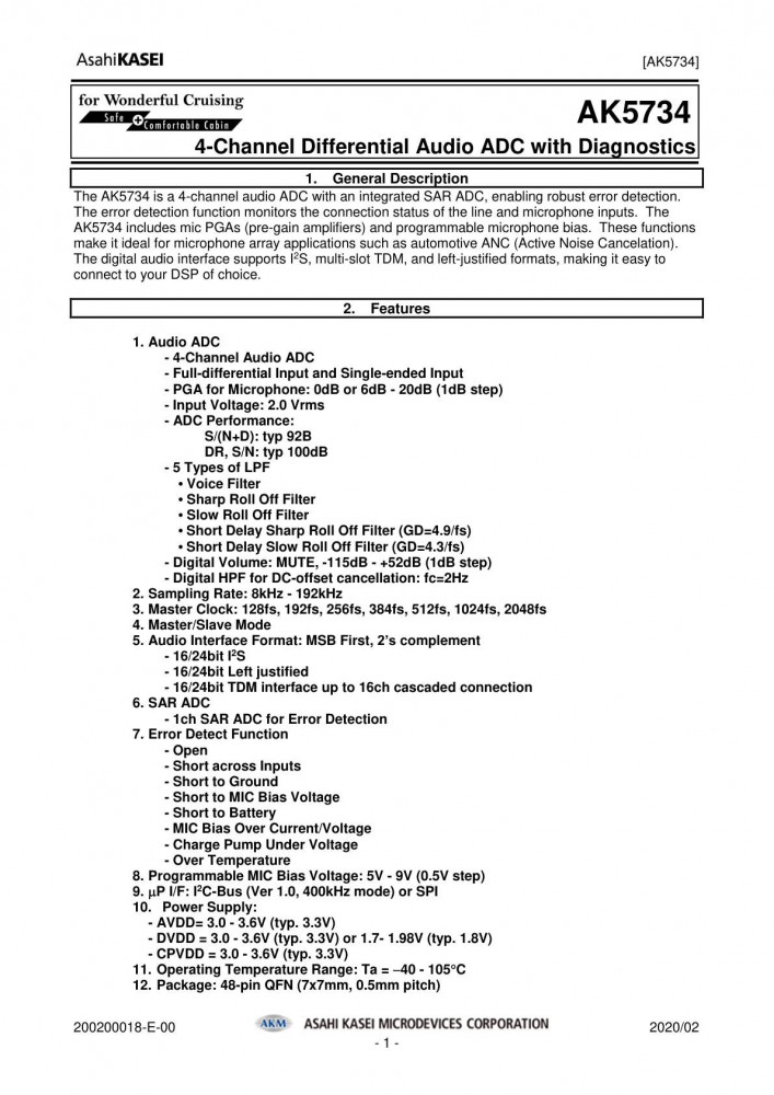 AK5734 datasheet preview, page 1