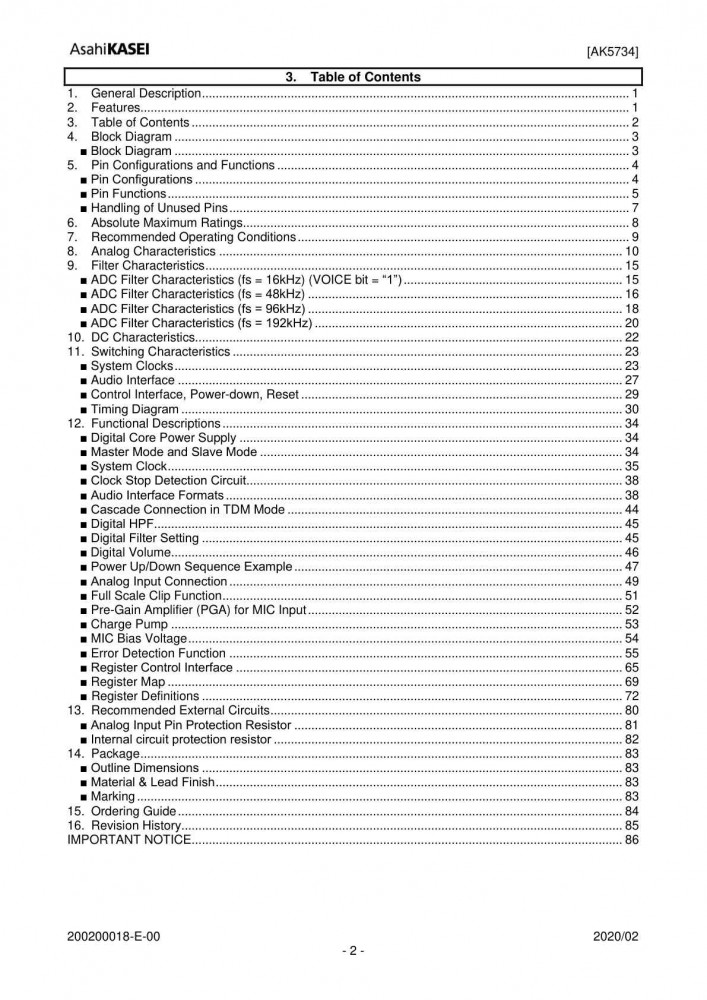 AK5734 datasheet preview, page 2