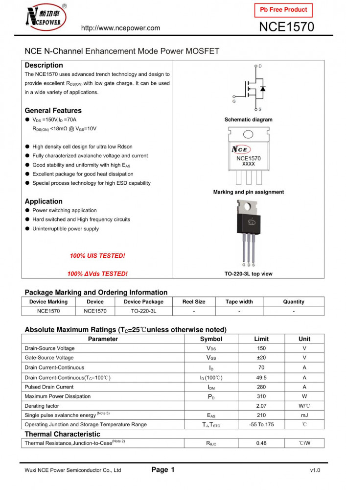 NCE1570 datasheet page 1