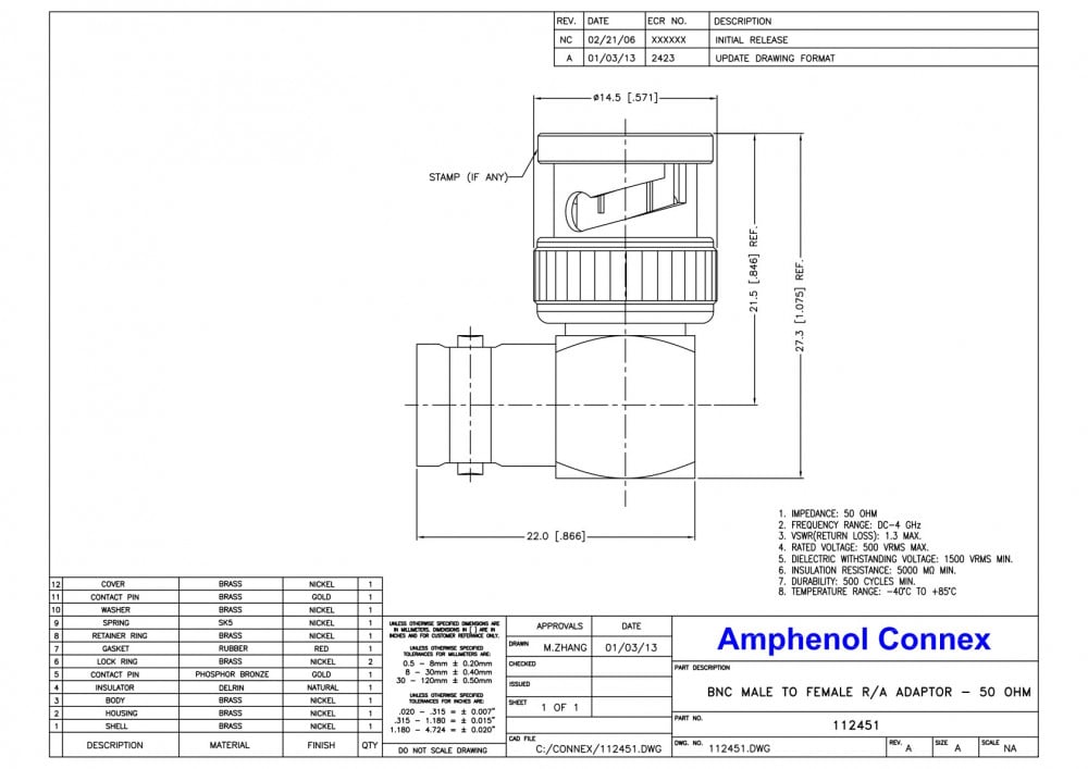 Amphenol 112451 technical drawing preview