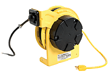 Woodhead Standard Cord Reel, 14/3 SJTOW Cord, 13.72m (45.0') Cord Length  with 15A GFCI Pendant Outlet Box, One Duplex, NEMA 5-15 Outlet