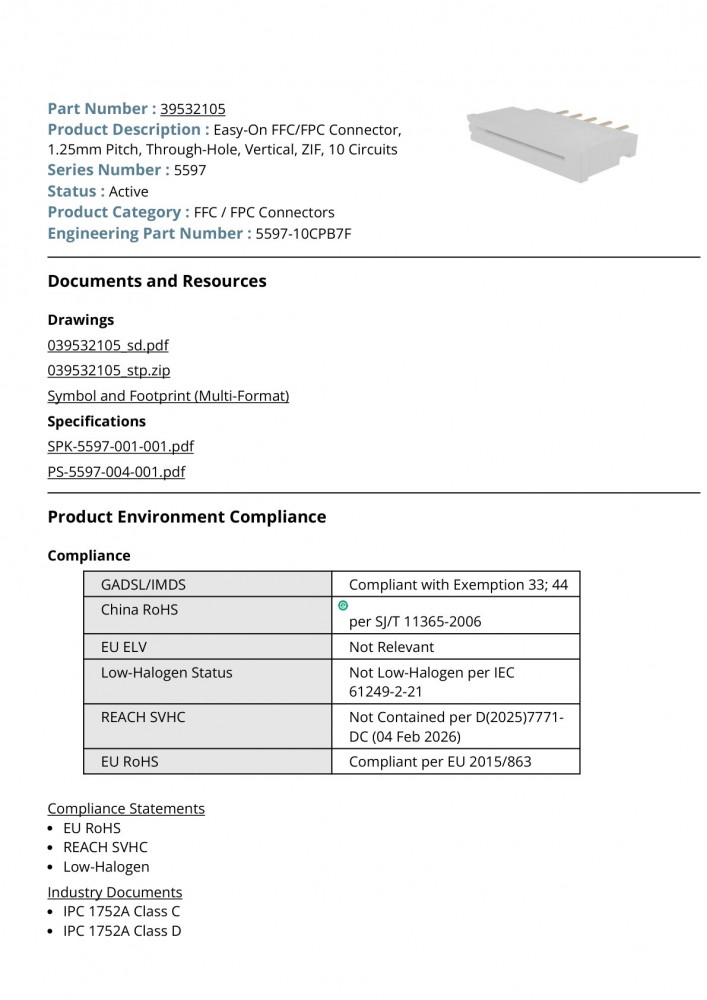 MOLEX 39532105 product document image 1