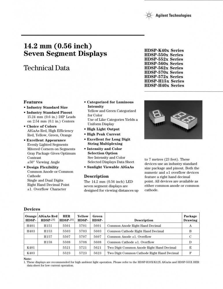 HDSP-5623 technical document page 1