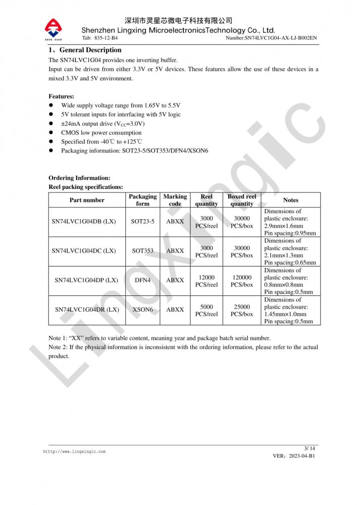 SN74LVC1G04 datasheet page 3