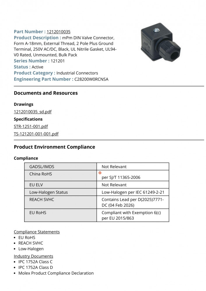 Molex 121201 series qualification document page 1
