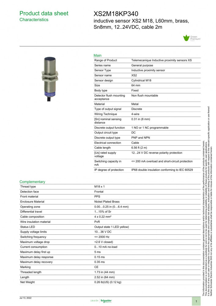 XS2M18KP340 technical document page 1