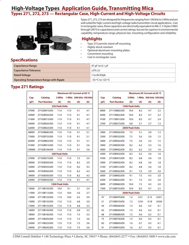 CDE transmitting mica capacitor document page 1