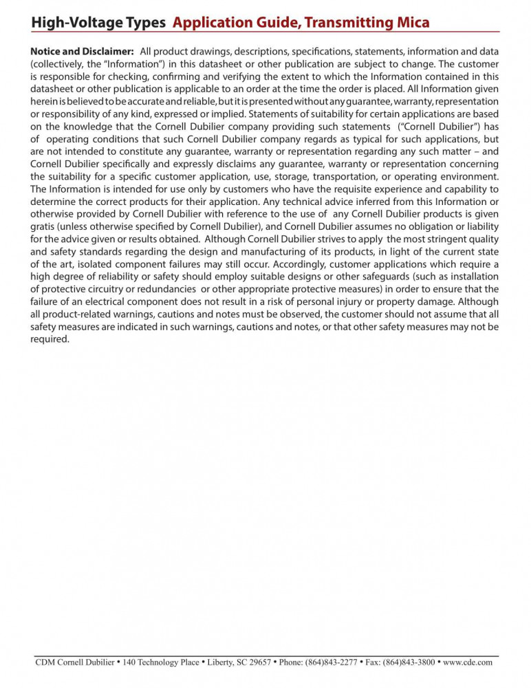 CDE transmitting mica capacitor document page 10