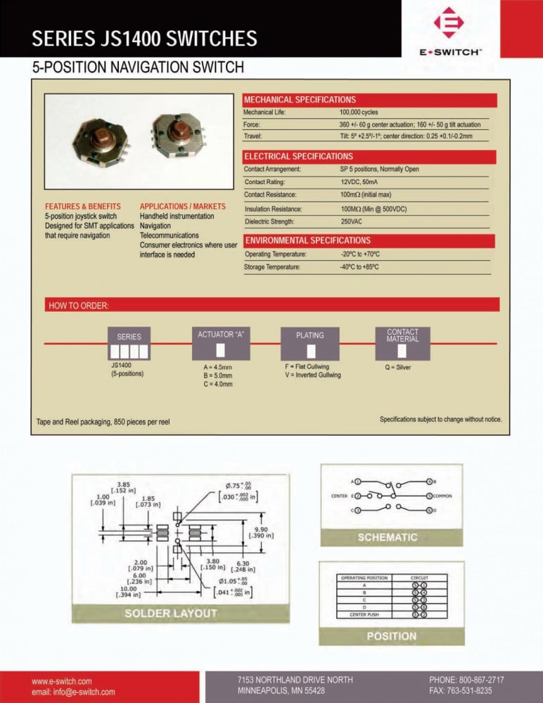 JS1400BFQ technical document page 1