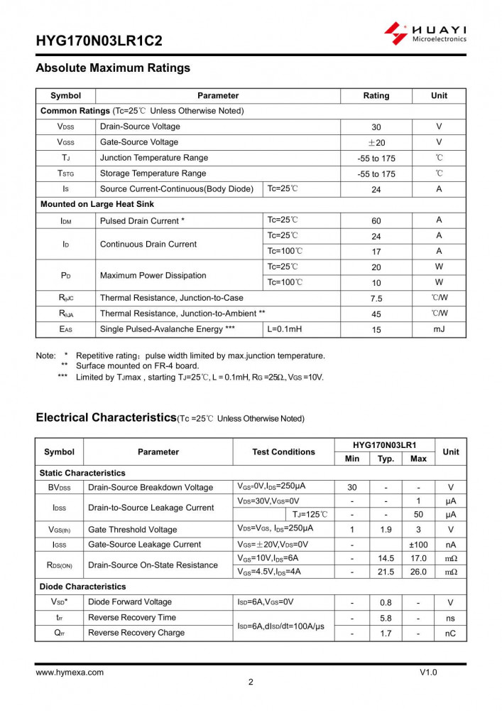 HYG170N03LR1C2 datasheet page 2