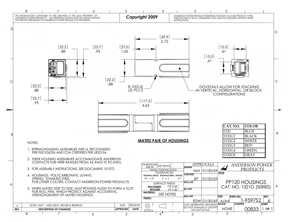 Anderson Power 1321 PP120 housing drawing preview