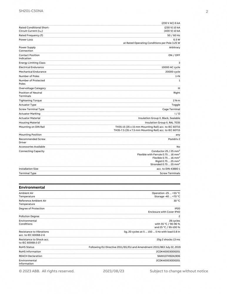 SH201-C50NA technical document page 2