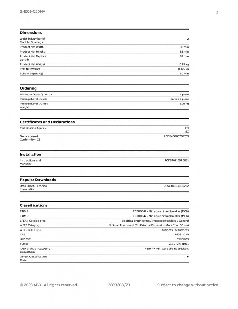 SH201-C50NA technical document page 3