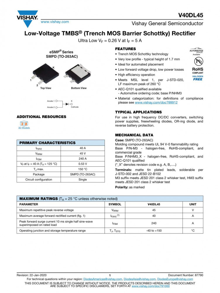 V40DL45 datasheet page 1
