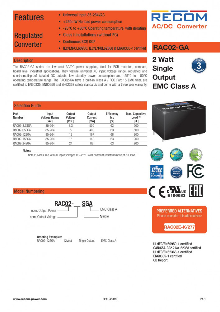 RAC02-05SGA technical document page 1