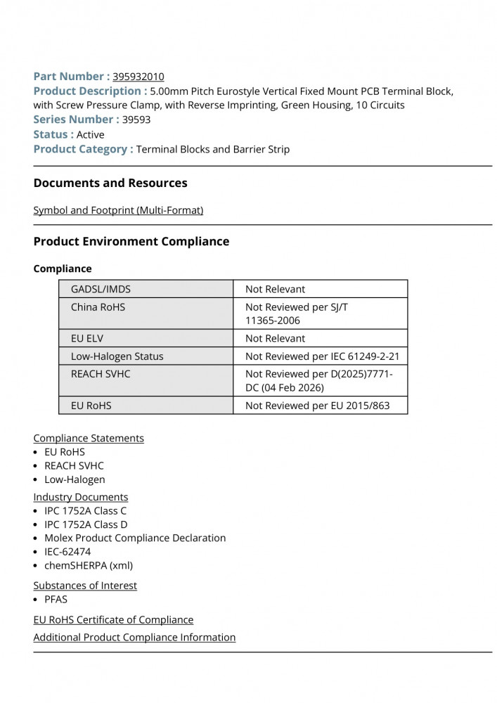 MOLEX 395932010 document image, page 1