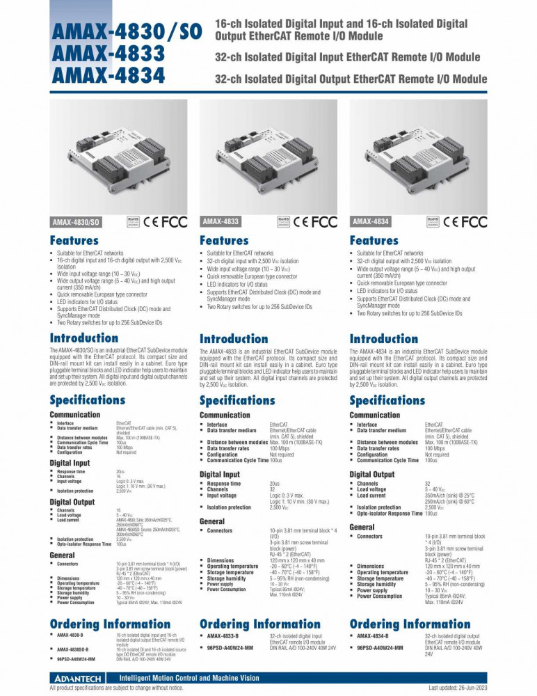 AMAX EtherCAT remote I/O product document preview