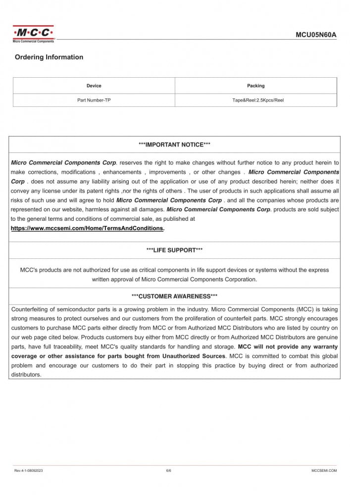 MCU05N60A-TP datasheet page 6