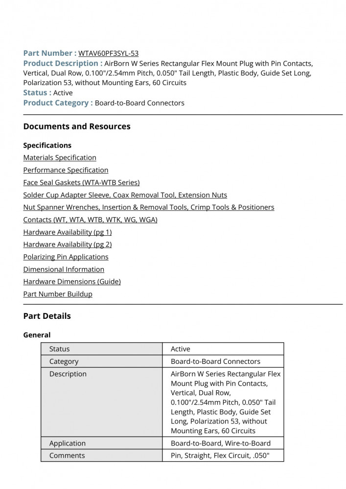 WTAV60PF3SYL-53 technical document page 1