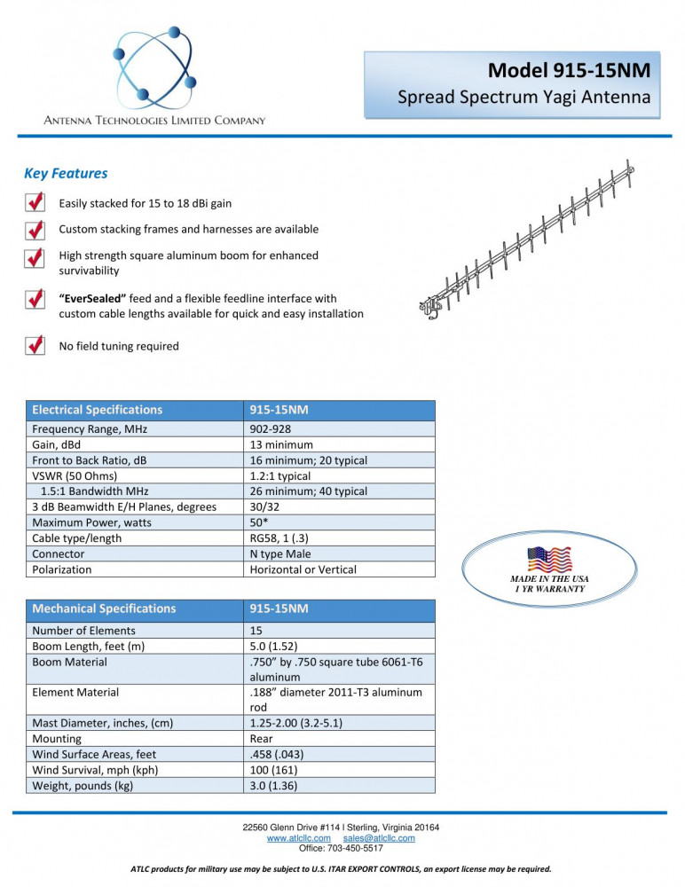 ANTENNA SPECIALISTS 915-15NM technical document page