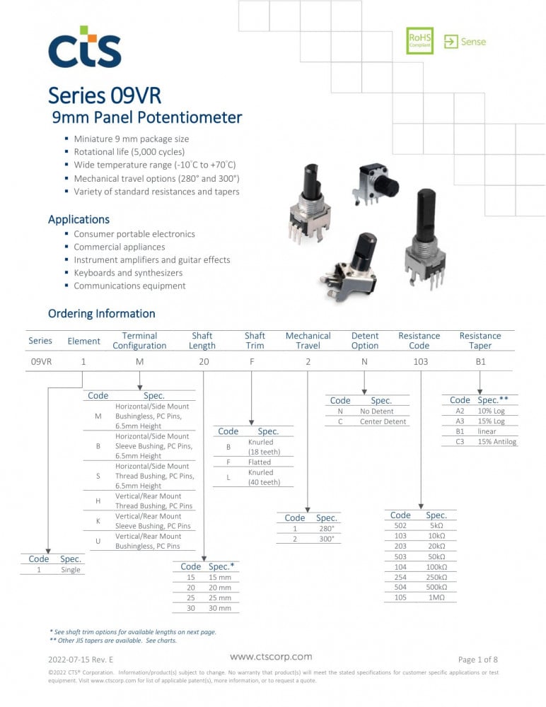 CTS 09VR datasheet page 1