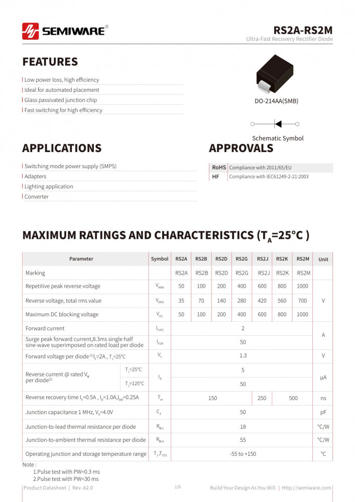 SEMIWARE RS2D datasheet page 1