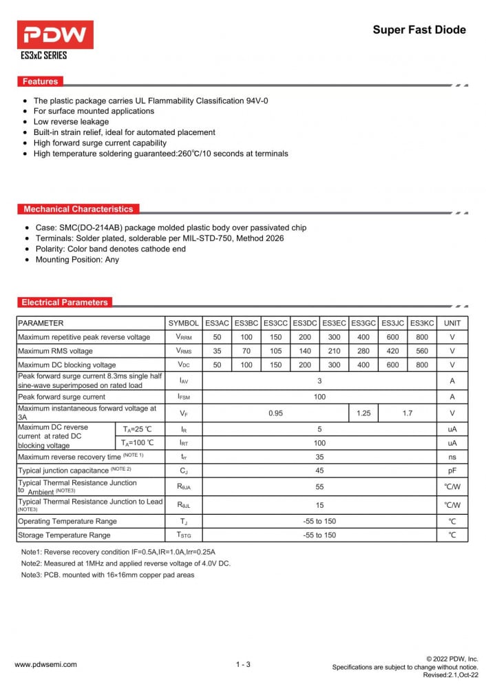 ES3JC datasheet page 1