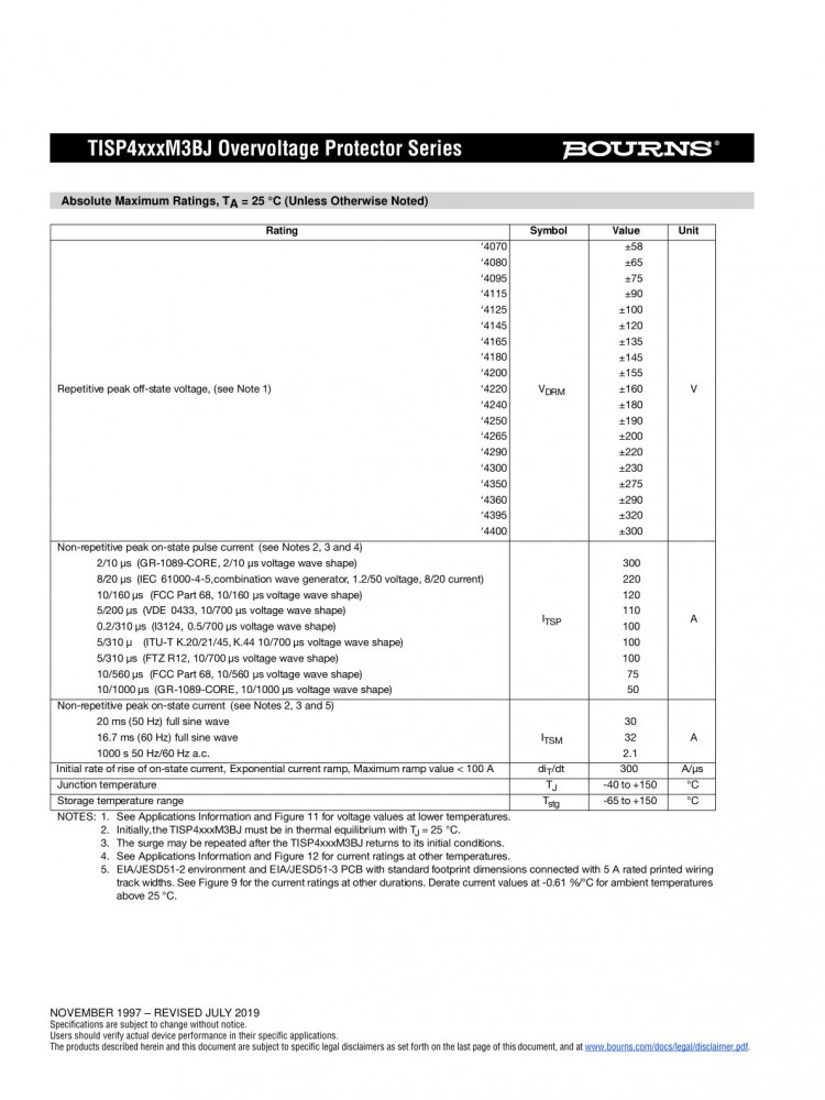 TISP4xxxM3BJ datasheet page 2