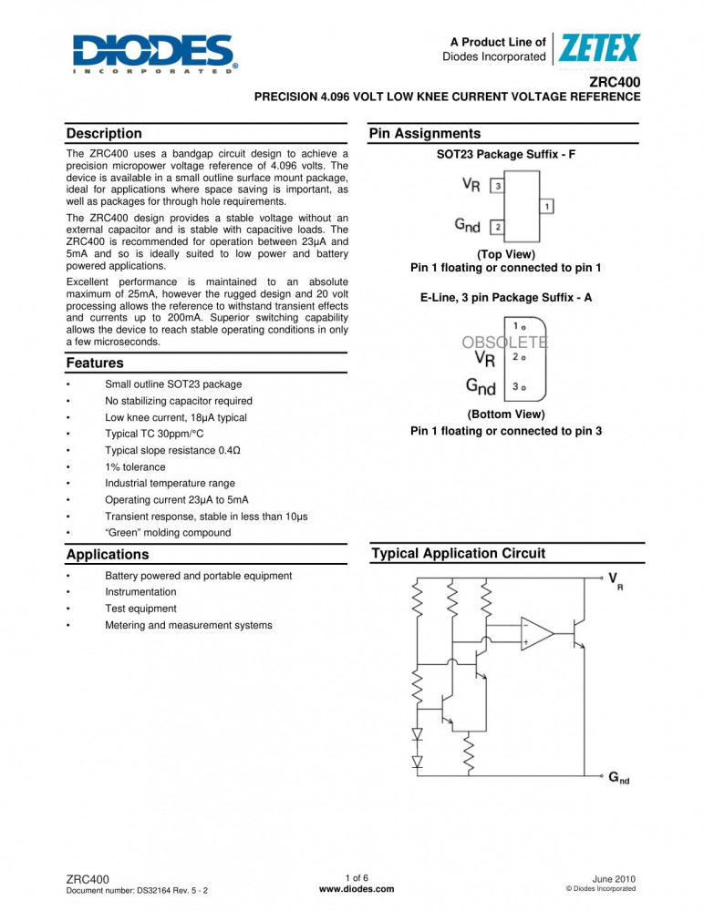 ZRC400 datasheet page 1