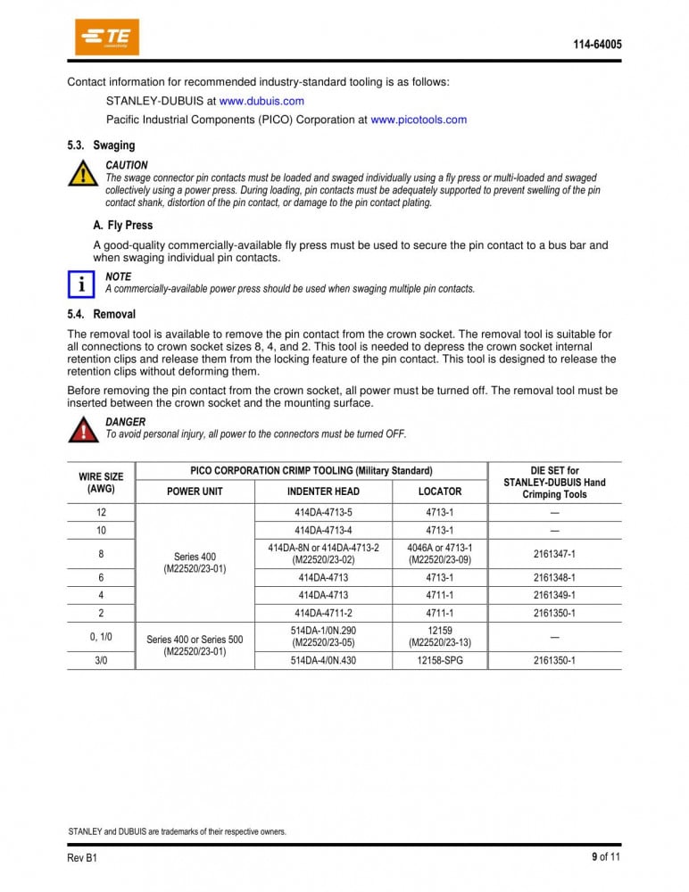 TE Connectivity RAPID LOCK specification page 9