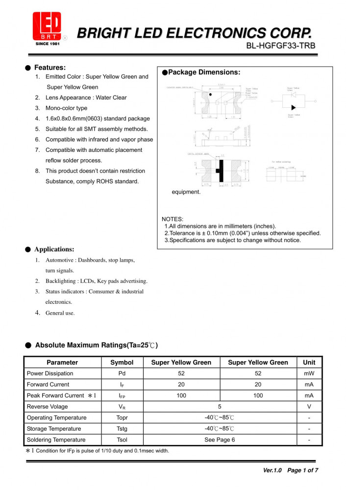 BL-HGFGF33-TRB datasheet page 1