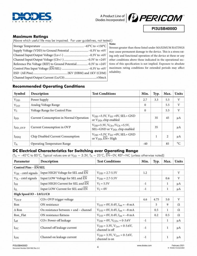 PI3USB4000D datasheet page 4