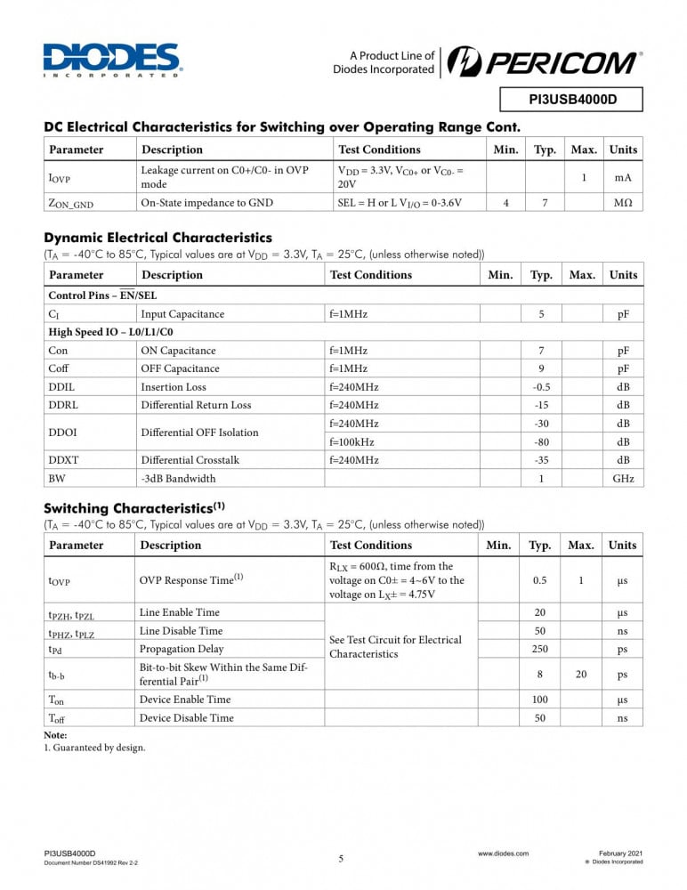 PI3USB4000D datasheet page 5
