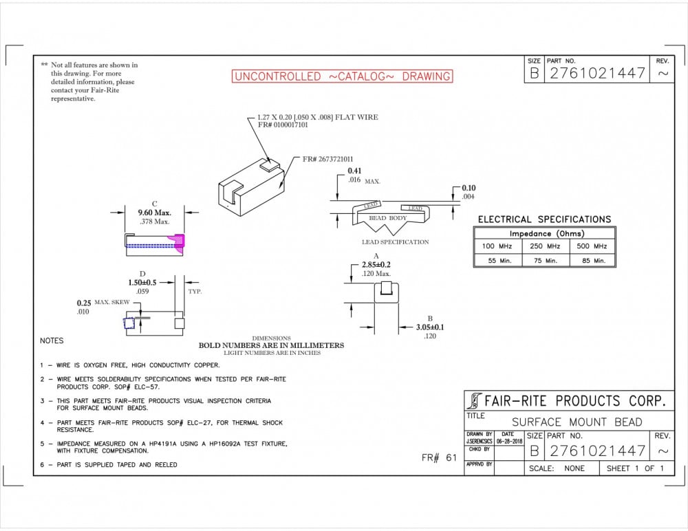 Fair-Rite 2761021447 technical document page