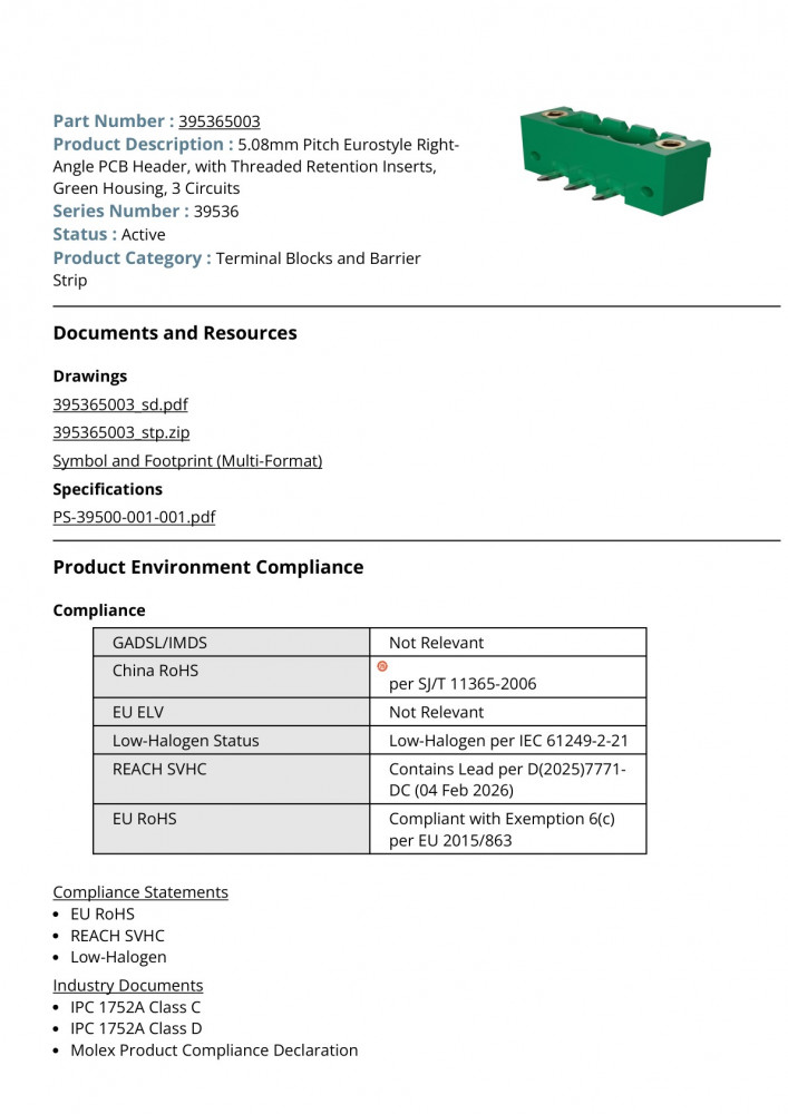 ESE Eurostyle Terminal Blocks product specification, page 1