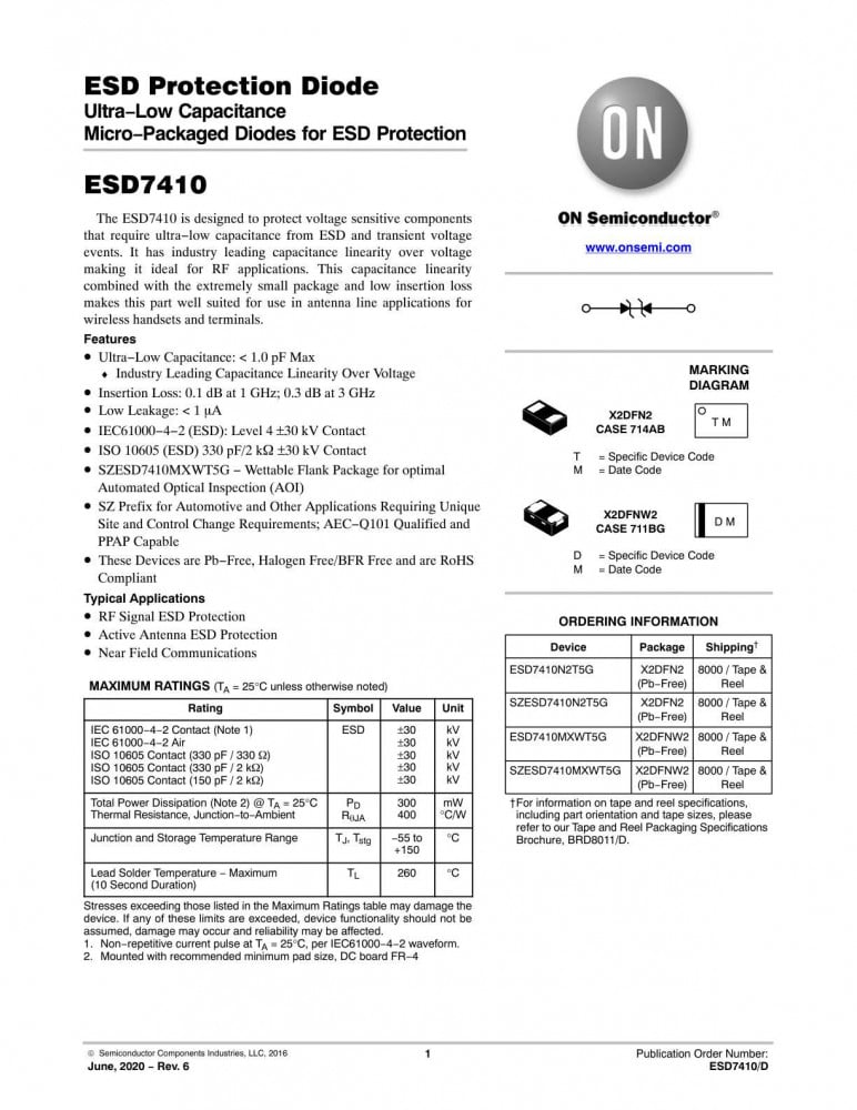 SZESD7410N2T5G datasheet page 1