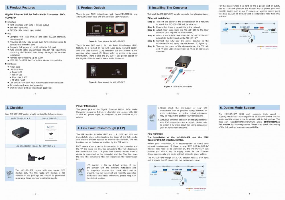 MC-1GP+SFP product documentation page 1