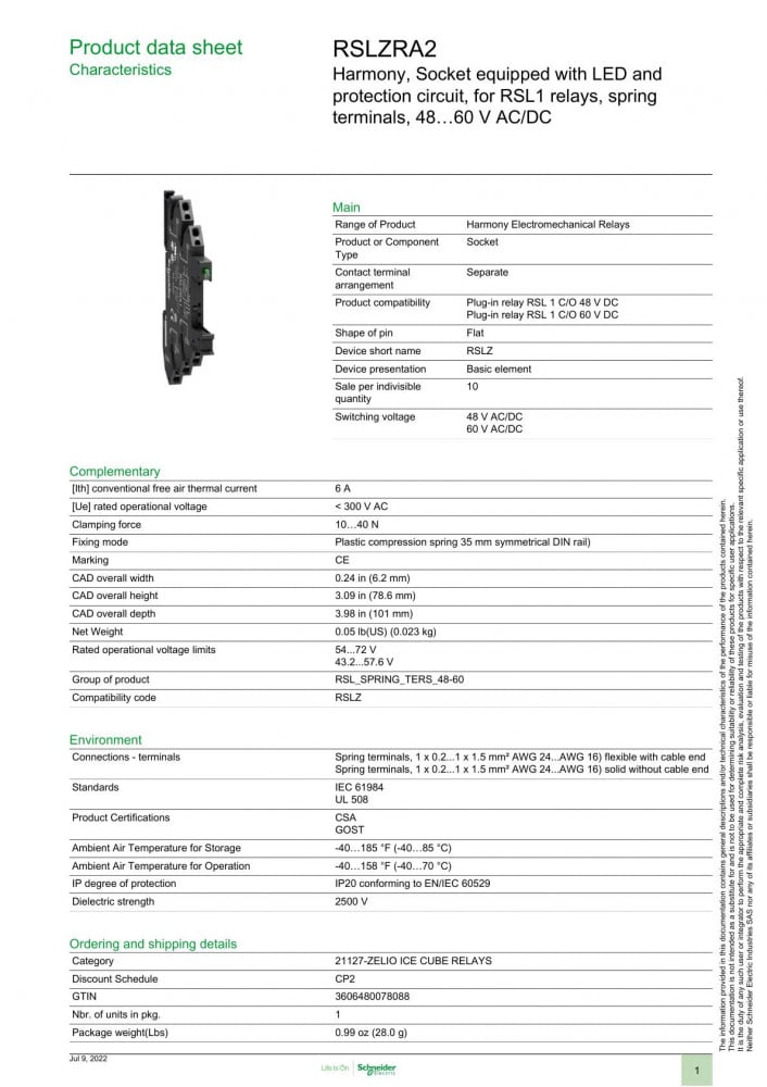 RSLZRA2 product documentation page 1