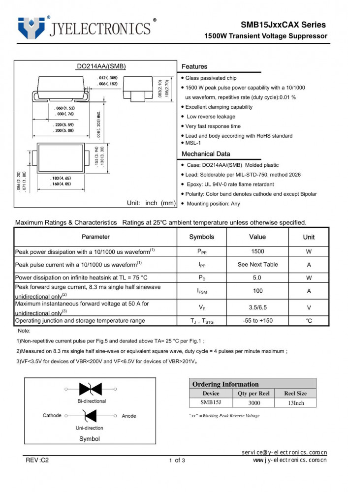 SMB15J series datasheet page 1