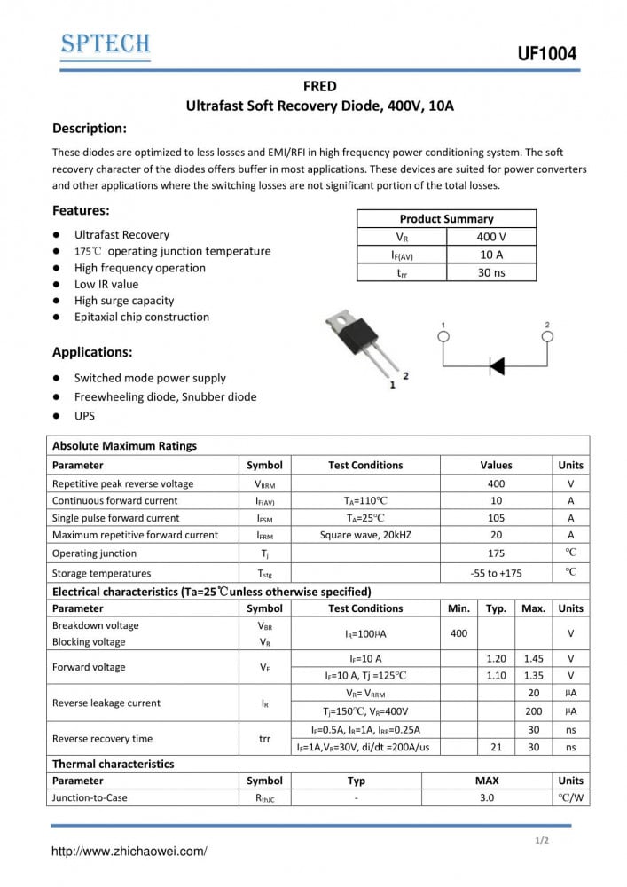 SPTECH UF1004 datasheet page 1