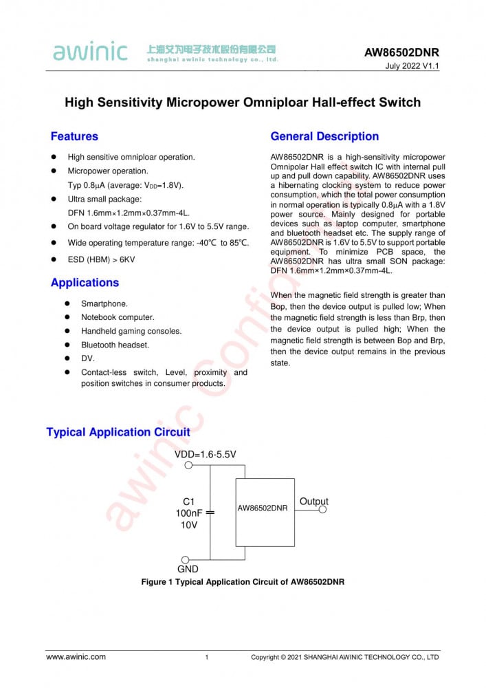 AW86502DNR datasheet page 1