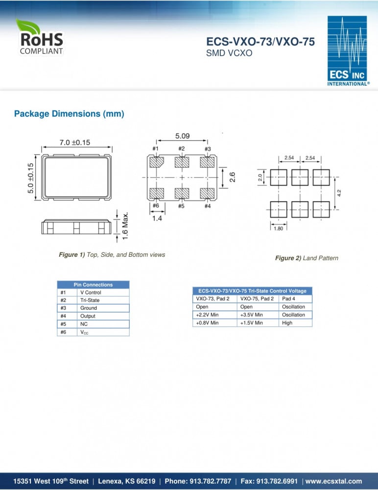 ECS-VXO-73 package dimensions and land pattern