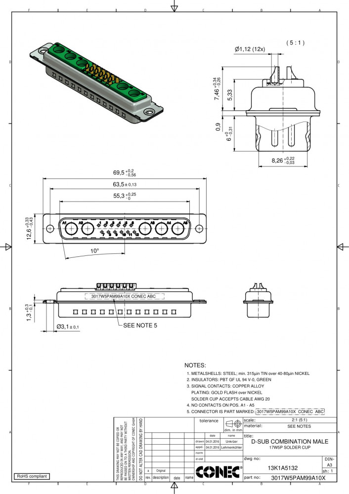 Conec 3017W5PAM99A10X product drawing