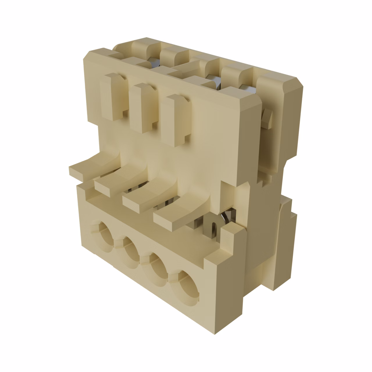 Appli-Mate RAST 2.5 Connector, 2.50mm Pitch, Female, 4 Circuits, Positions A and E Removed, Polarizing Rib Between 2/3, Locking Pips, 1 Slotted and 1 Open Endwall, Tin Plating for sale