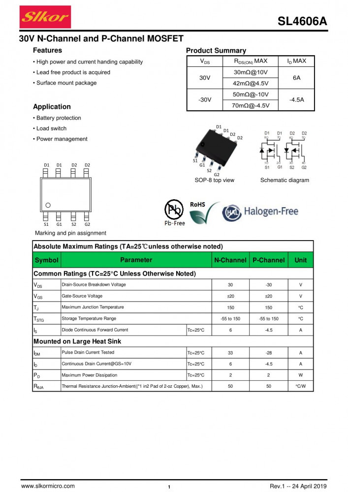 SL4606A datasheet page 1