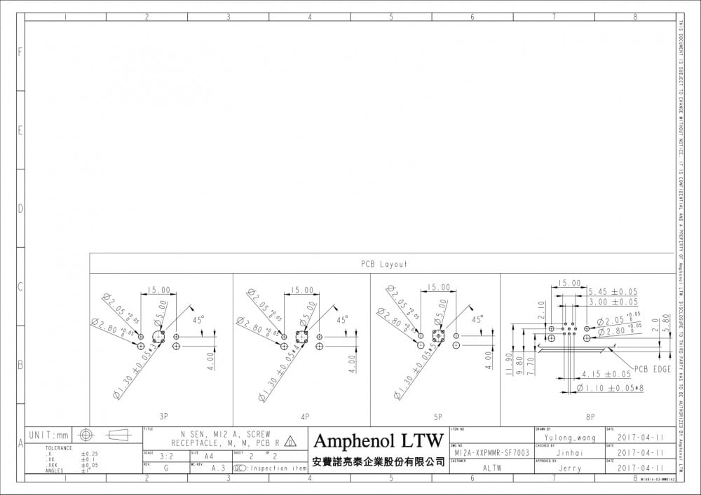 Amphenol M12A SF7003 mechanical drawing page 2